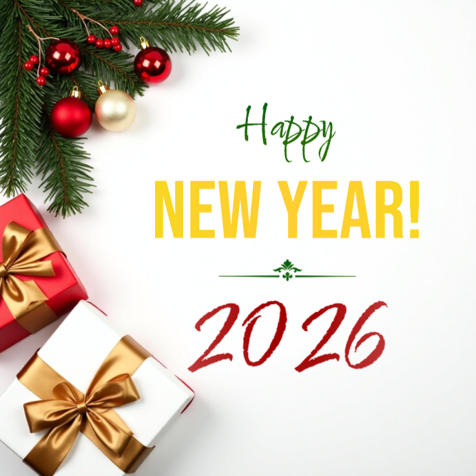 White Joyful Happy New Year 2026 Flyer Card Social Media Post New Year ...