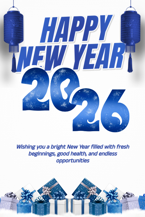 White Joyful Happy New Year 2026 Poster Template | PosterMyWall