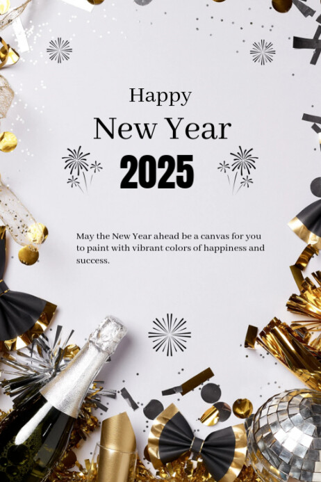 White Joyful Happy New Year Poster Template | PosterMyWall