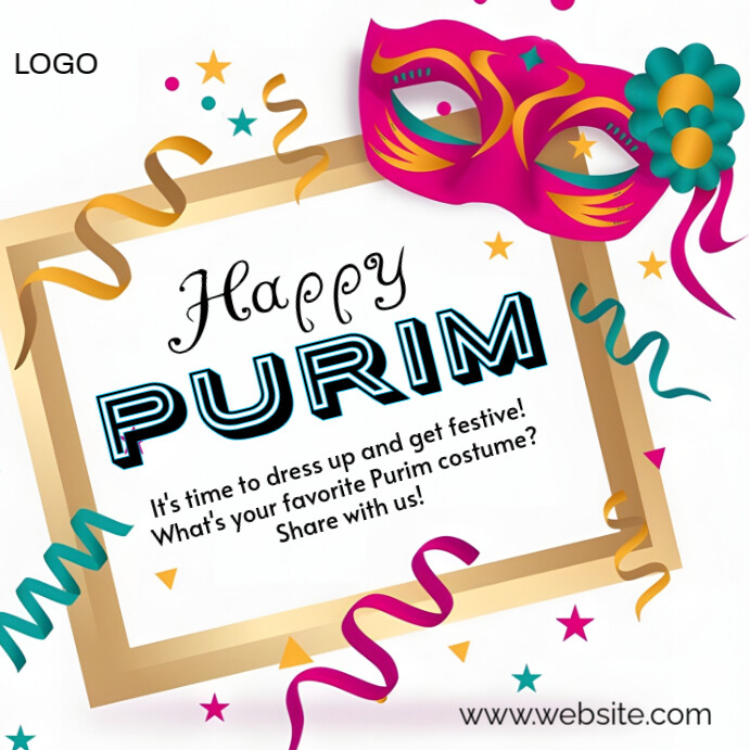 White Joyful Happy Purim Square (1:1) Template | PosterMyWall