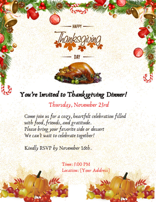 White Joyful Happy Thanksgiving Day Ad Flyer (us Letter) Modelo ...