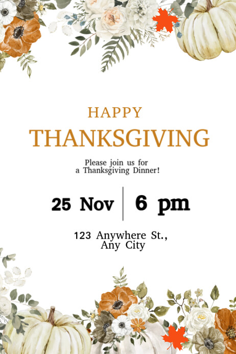 White Joyful Happy Thanksgiving Poster Template | PosterMyWall