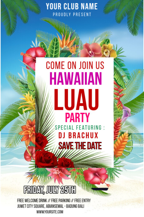 White Joyful Hawaiian Luau Party Poster Template | PosterMyWall