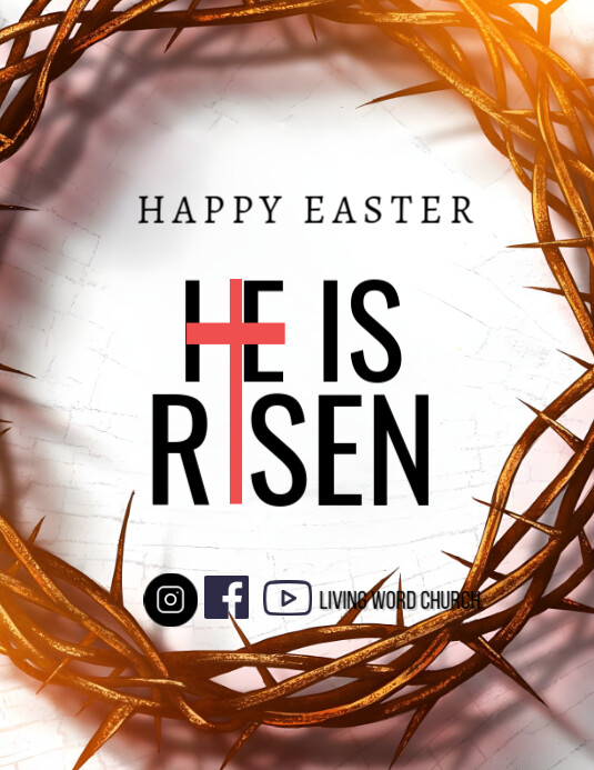 White Joyful He Is Risen Happy Easter Flyer (us Letter) Template | PosterMyWall
