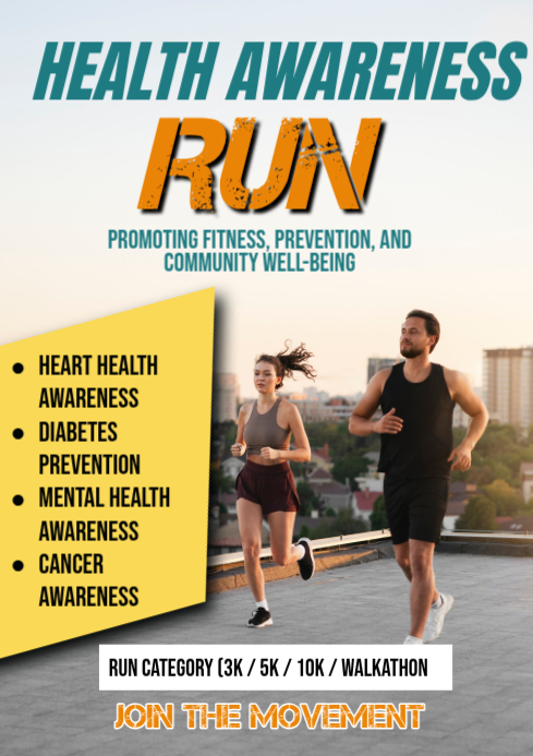 White Joyful Health Awareness Run A1 Template | PosterMyWall