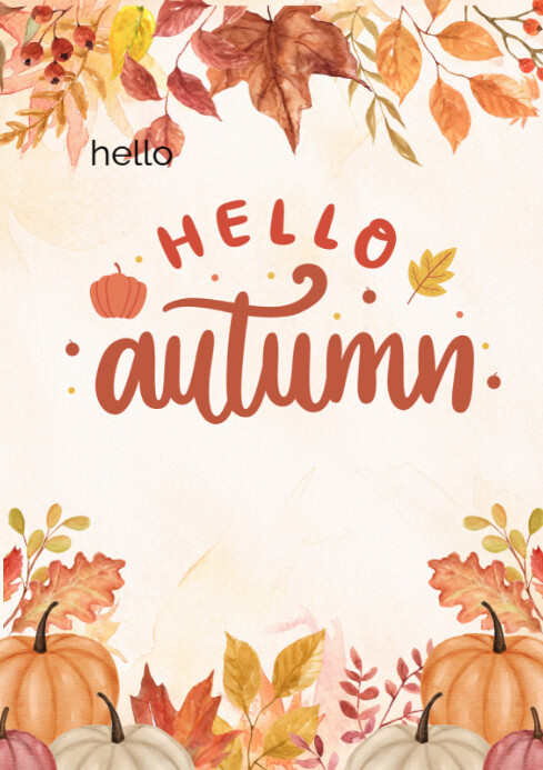 White Joyful Hello Autumn A4 Templat | PosterMyWall