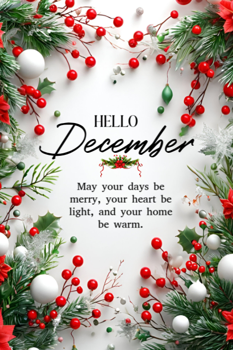 White Joyful Hello December Flyer Pinterest Graphic Template | PosterMyWall