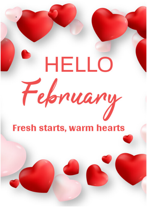 White Joyful Hello February flayer Template | PosterMyWall
