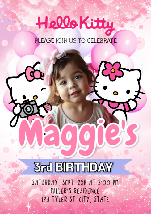 Copy of White Joyful Hello Kitty Birthday A4 | PosterMyWall