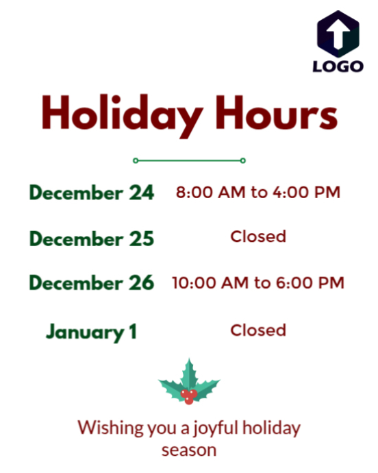 Copy of White Joyful Holiday Opening Hours Schedule Business Notice ...
