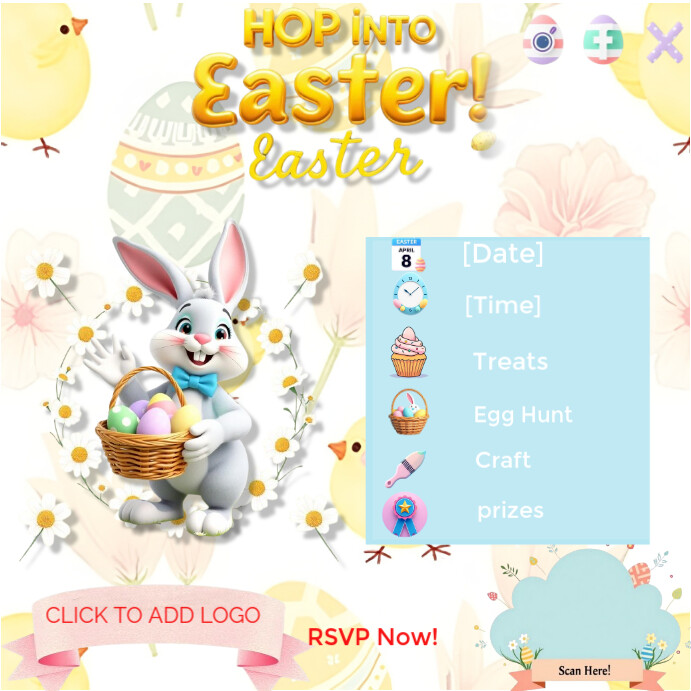 White Joyful Hop Into Easter Joy - Editable Flyer Template With Bunny ...