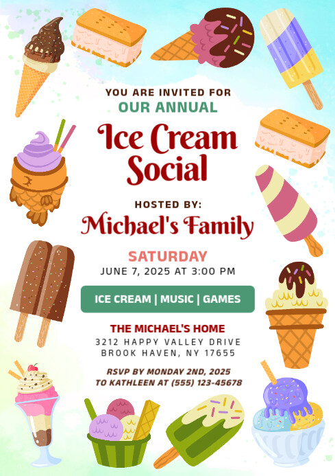 White Joyful Ice Cream Social A4 Modelo | PosterMyWall