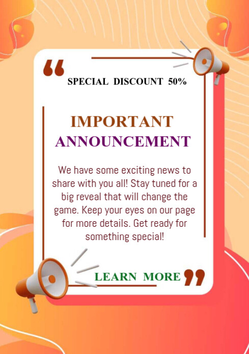Plantilla de White Joyful Important Announcement Template A4 | PosterMyWall