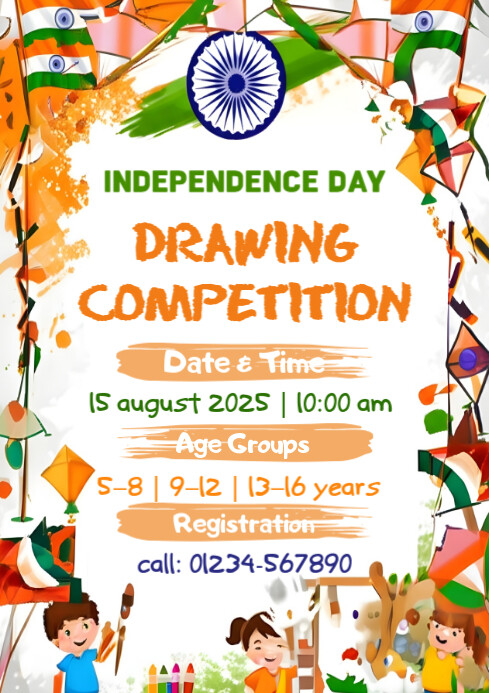 White Joyful India Independence Drawing Competition A4 Template ...