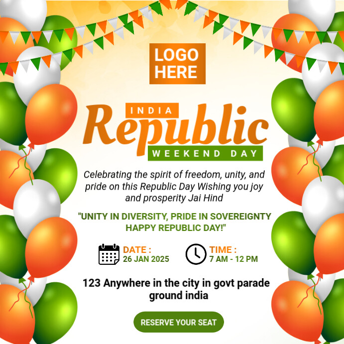 White Joyful India Republic Weekend Day Instagram Post Template ...