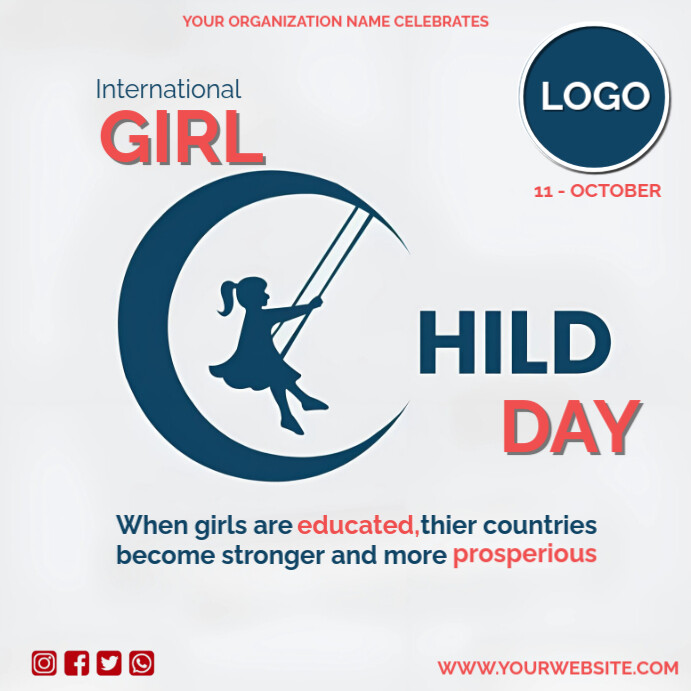 White Joyful International Girl Child Day Instagram Post Template | PosterMyWall
