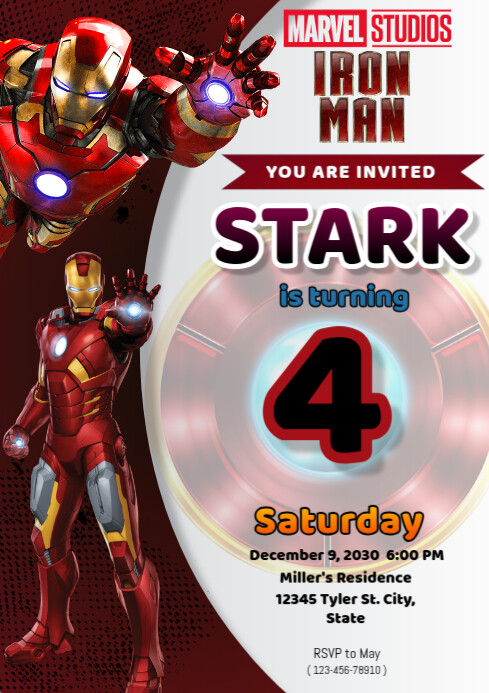 White Joyful Iron Man Birthday A4 Template | PosterMyWall