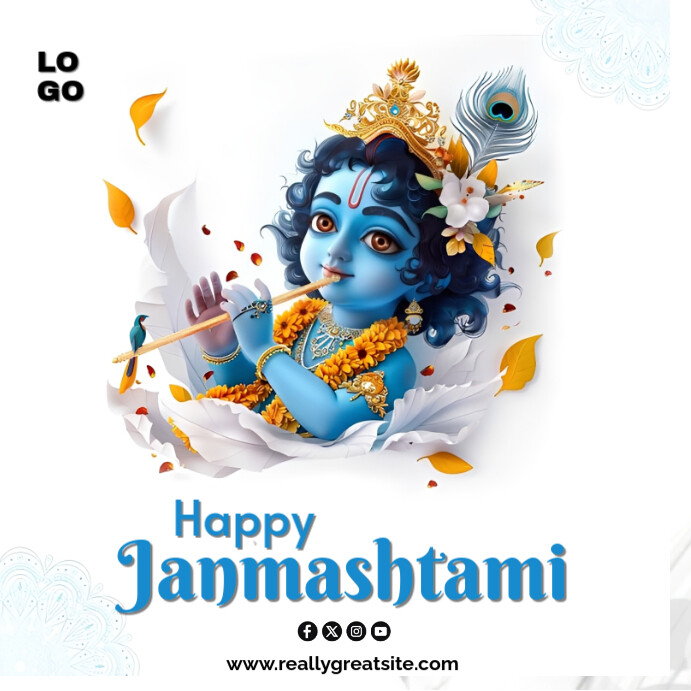 White Joyful Janmashtami Instagram Post Template | PosterMyWall