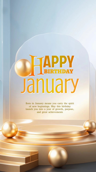 White Joyful January Birthday Card Digital Display (9:16) Template ...