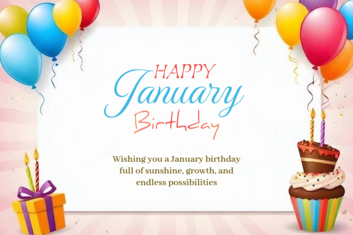 White Joyful January Birthday Card Label Template | PosterMyWall