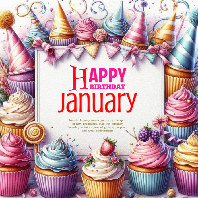 White Joyful January Birthday Card Logo Template | PosterMyWall
