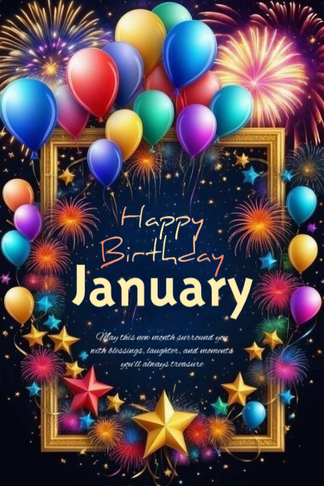 White Joyful January Birthday Card Poster Template | PosterMyWall