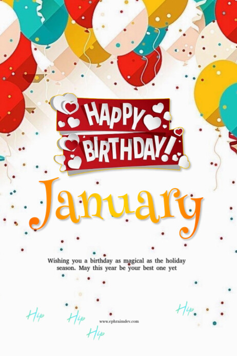 White Joyful January Birthday Poster Template | PosterMyWall