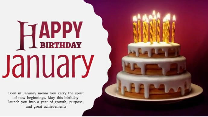White Joyful January Birthday Video Digital Display (16:9) Template ...
