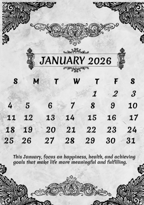 White Joyful January Calender 2026 A4 Template | PosterMyWall