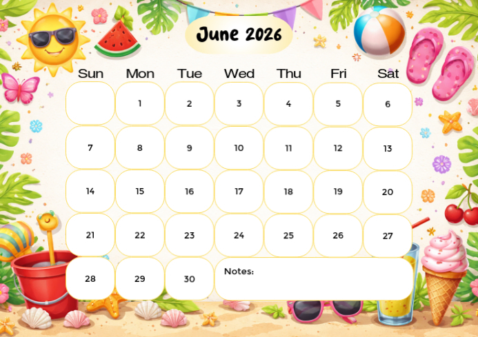 Modèle White Joyful June Calendar 2026 A4 | PosterMyWall