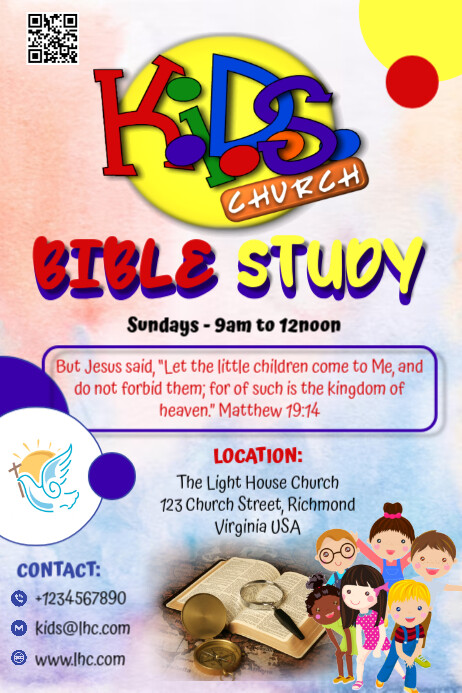 Copy of White Joyful Kids Bible Study Poster | PosterMyWall