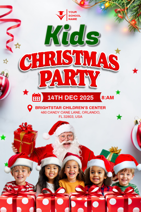 White Joyful Kids Christmas Party Flyer Poster Template | PosterMyWall
