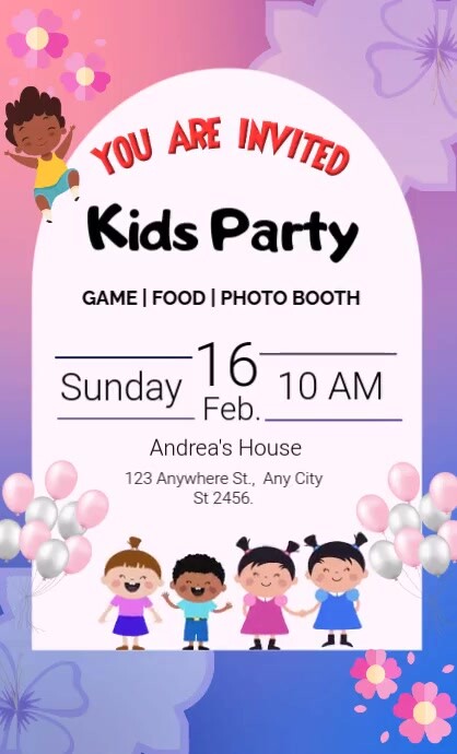 Copy of White Joyful Kids Party Invitation For Kids Birthday Party For ...