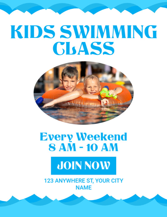White Joyful Kids Swimming Class Flyer (us Le Template | PosterMyWall