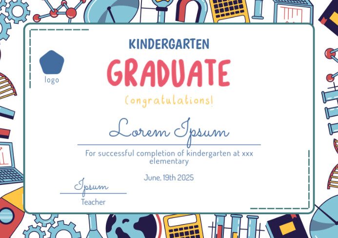 White Joyful Kindergarten Graduate Certificate A4 Template | PosterMyWall