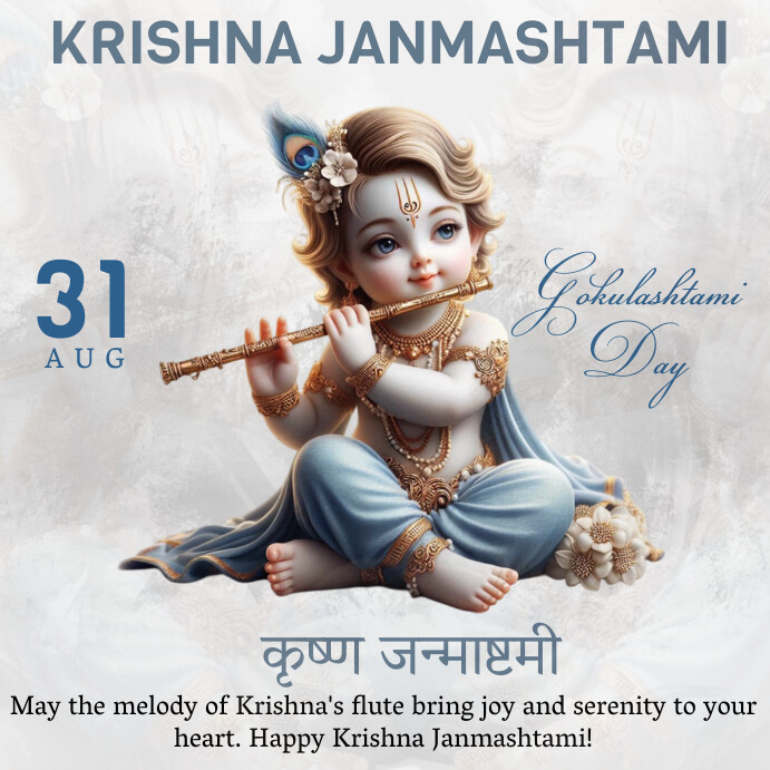 White Joyful Krishna Janmashtami Instagram Po Template | PosterMyWall