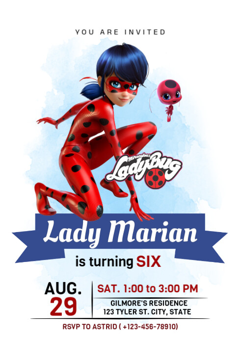 White Joyful Lady Bug Birthday A4 Template | PosterMyWall