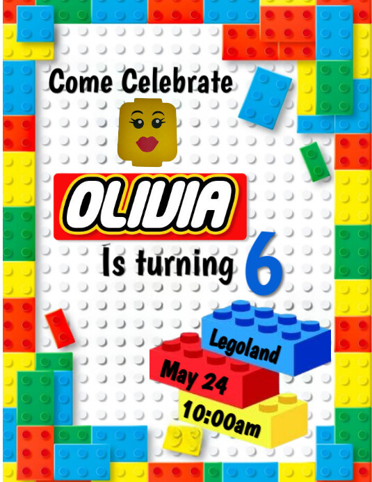 White Joyful Lego Birthday Party Invitation Template Flyer (us Letter ...