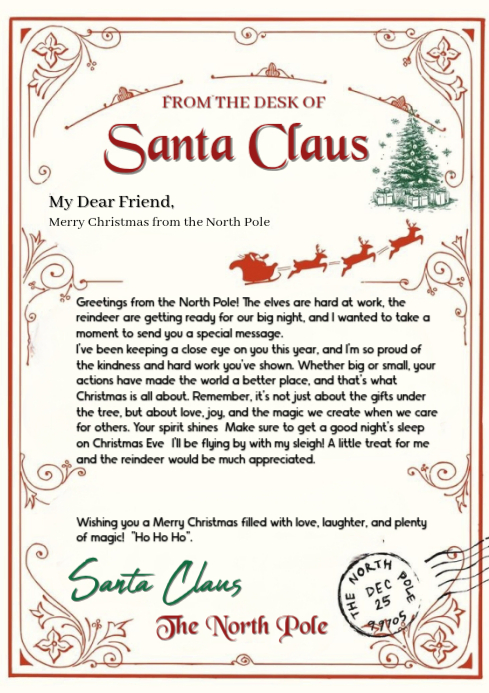 White Joyful Letter From Santa Claus A4 Template | PosterMyWall
