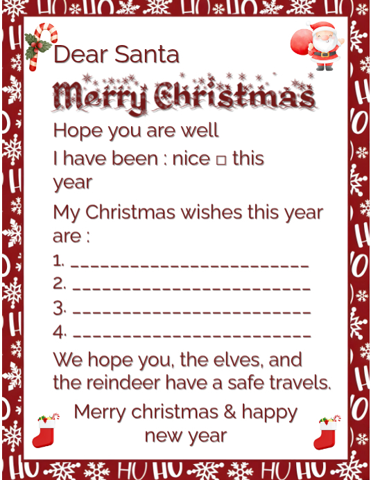 White Joyful Letter To Santa Claus Flyer (us Letter) Template ...
