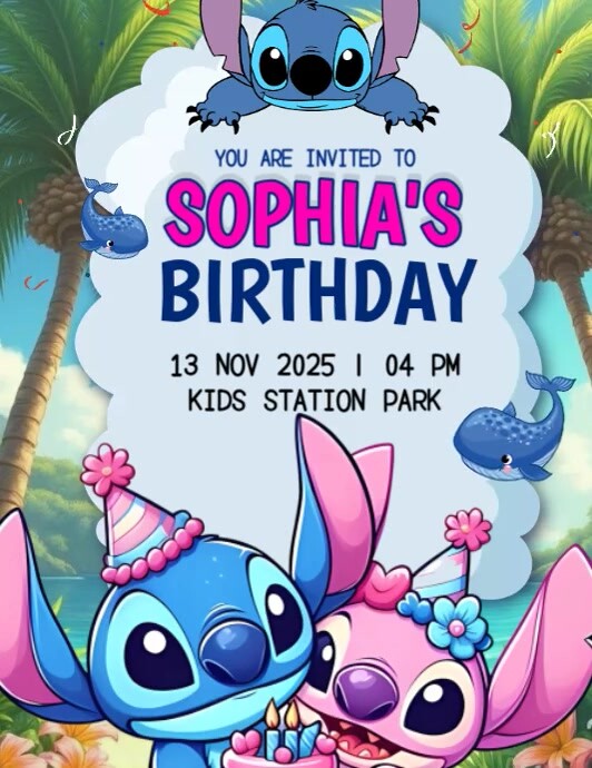 Copy of White Joyful Lilo And Stitch Birthday Flyer (us Letter ...