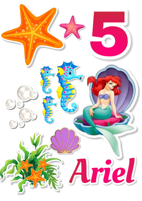 White Joyful Little Mermaid Cake Printables A4 Template | PosterMyWall