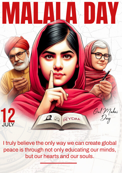 White Joyful Malala Day A4 Templat | PosterMyWall