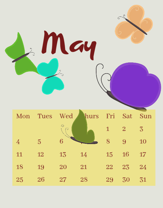 White Joyful May Calendar Poster/Wallboard Template | PosterMyWall