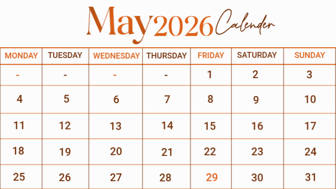 White Joyful May Calender 2026 Digital Display (16:9) Template ...