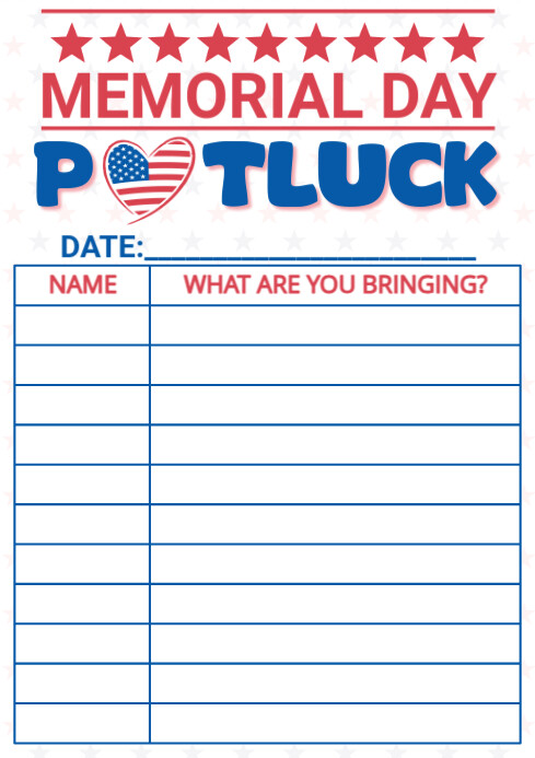 Plantilla de White Joyful Memorial Day Potluck Sign Up Sheet A4 ...