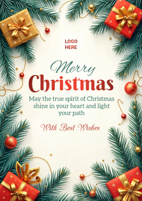 White Joyful Merry Christmas A4 Template | PosterMyWall