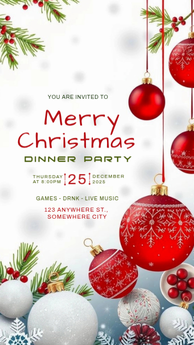 Copy of White Joyful Merry Christmas Dinner Party Invitation Whatsapp ...