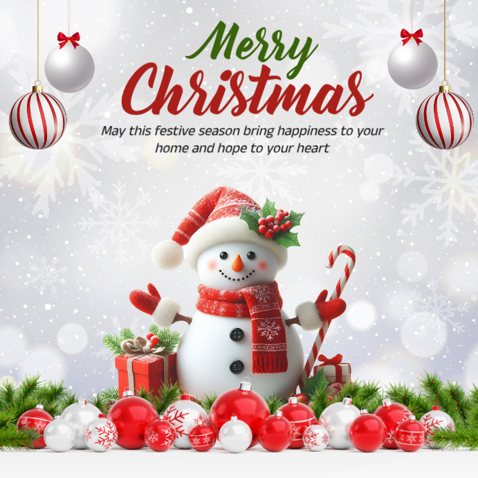 White Joyful Merry Christmas Greeting Card Instagram Post Template ...