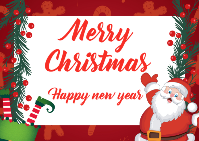 White Joyful Merry Christmas Happy New Year A4 Template | PosterMyWall